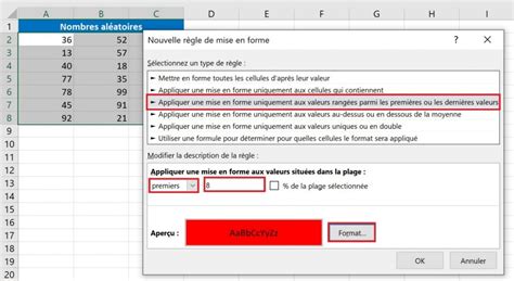 Mettre en évidence les 4 8 12 valeurs dans Excel