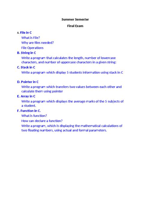 final exam assignment structured programming language summer semester