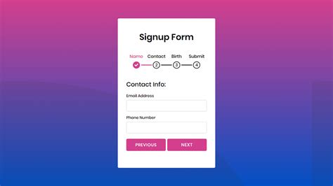 Multi Step Form With Step Progress Bar In Html Css And Javascript By