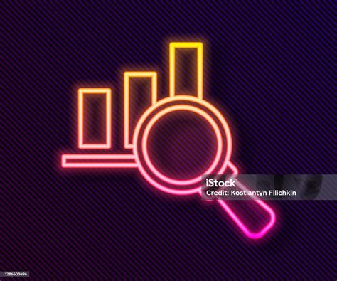 Glowing Neon Line Magnifying Glass And Data Analysis Icon Isolated On