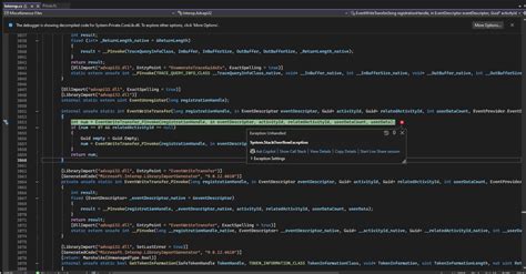 runtime stack overflow exception in system private corelib dll