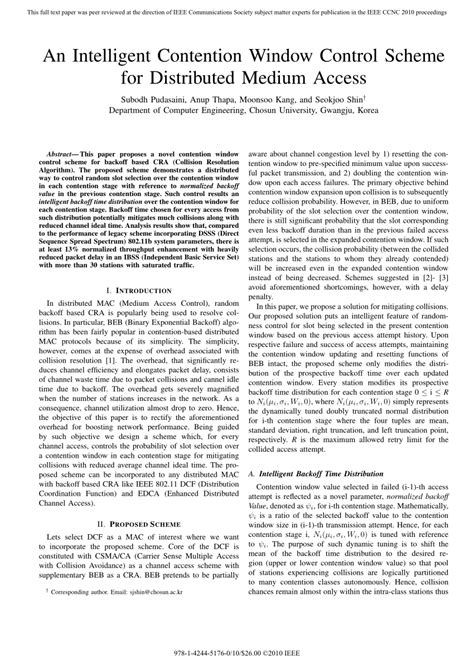 Pdf An Intelligent Contention Window Control Scheme For Distributed Medium Access