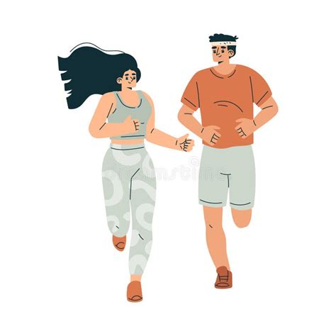 Sport With Man And Woman Character Running Engaged In Physical Activity