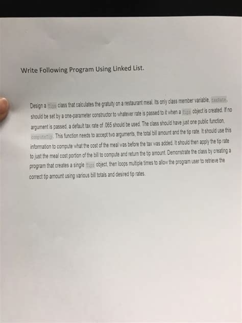 Solved Design A Tips Class That Calculates The Gratuity On A