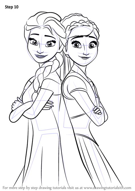 Learn How To Draw Elsa And Anna From Frozen Fever Frozen Fever Step By Step Drawing Tutorials