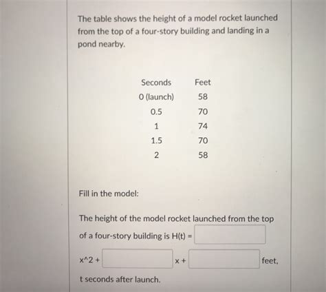 solved the table shows the height of a model rocket launched
