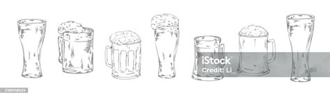 유리 Pilsner 맥주 세트 컬렉션 벡터 일러스트 레이 션 회사 또는 브랜드 배너 세트 거품 맥주 페스트 펍 바 메뉴 디자인 알코올 음료와 상쾌한 시원한 음료 0명에 대한