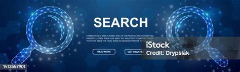 머리 승진 기치를 위한 돋보기 다각형 상징 수평 로우 폴리 포스터 일러스트레이션 검색 도구 디자인 템플릿 일러스트 개념 3차원 형태에 대한 스톡 벡터 아트 및 기타 이미지