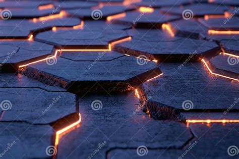 Hexagonal Grids With Glowing Edges Forming Futuristic Cyberpunk