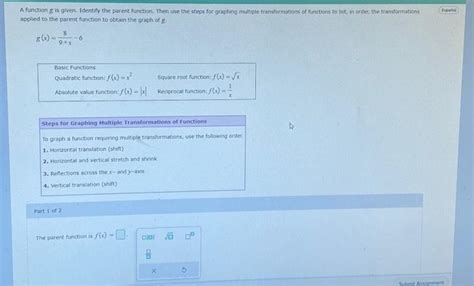 Solved Function Is Given Identify The Parent Function Chegg Com
