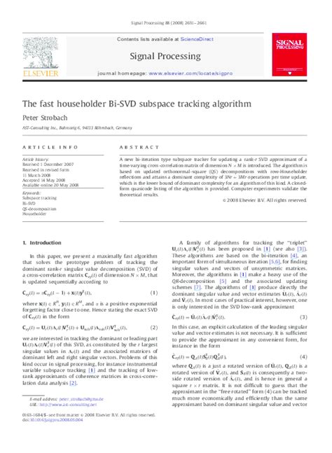 Pdf The Fast Householder Bi Svd Subspace Tracking Algorithm