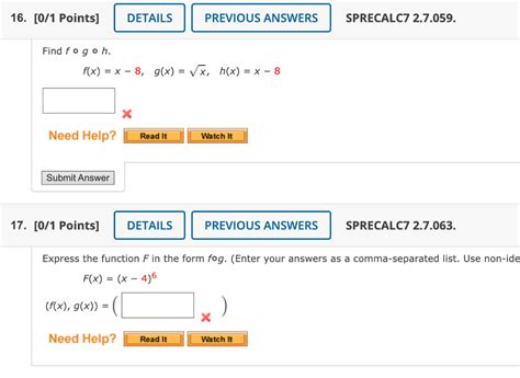 Solved 16 [0 1 Points] Sprecalc7 2 7 059 Find F∘g∘h