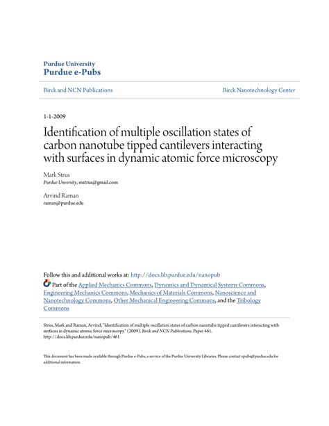 Pdf Identification Of Multiple Oscillation States Of Carbon Nanotube Tipped Cantilevers