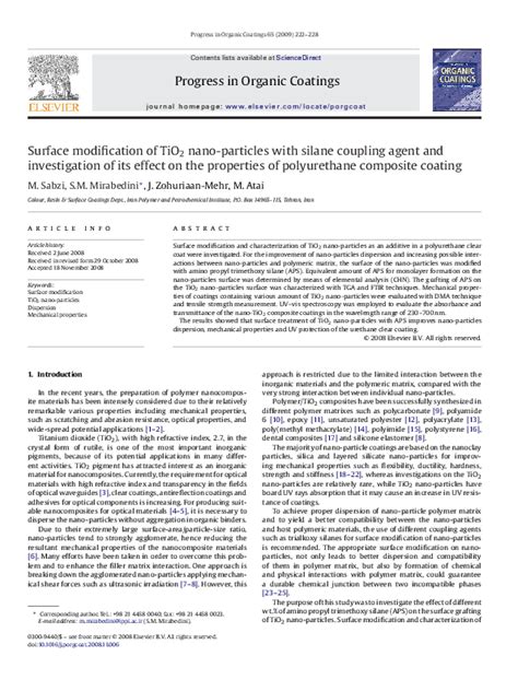 Pdf Surface Modification Of Tio2 Nano Particles With Silane Coupling Agent And Investigation