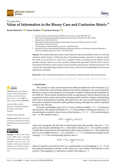 Pdf Value Of Information In The Binary Case And Confusion Matrix