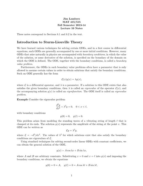 Introduction To Sturm Liouville Theory Docslib