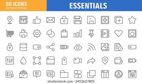 Basic User Interface Essential Set Outline Stock Vector Royalty Free 2453627805 Shutterstock