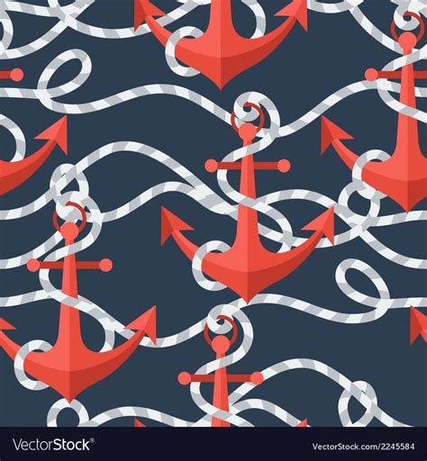 Nautical Seamless Pattern With Anchors And Rope Vector Image On Vectorstock Seamless Patterns