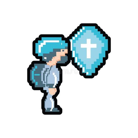 Video Game Avatar Pixelated With Shield Stock Illustration Illustration Of Action
