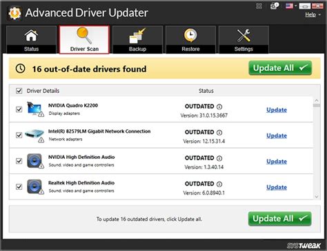 User Interface Advanced Driver Updater