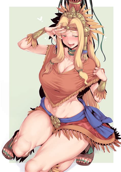 Rule 34 Absurdres Arm Guards Aztec Bangs Blonde Hair Blush Breasts