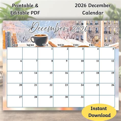 Editable December 2026 Calendar Pdf Editable Printable Planner
