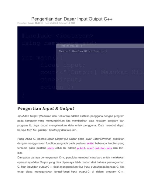 Pengertian Dan Dasar Input Output C Pdf