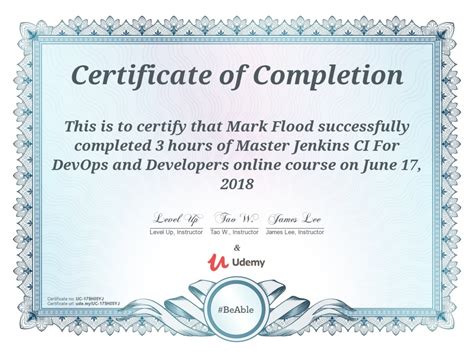 Completion Certificate For Master Jenkins Ci For Devops And Developers