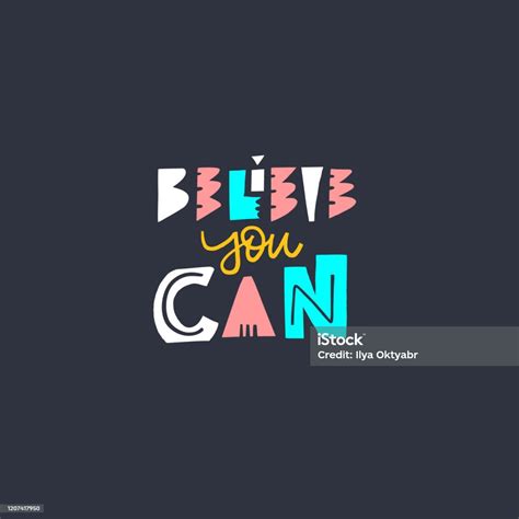 당신이 손으로 그린 글자 문구를 할 수 있다고 믿습니다 검은 색 배경에 격리 다채로운 현대 타이포그래피 벡터 그림입니다 0명에 대한 스톡 벡터 아트 및 기타 이미지 Istock