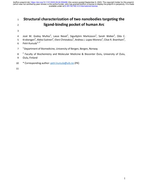 Pdf Structural Characterization Of Two Nanobodies Targeting The Ligand Binding Pocket Of Human Arc