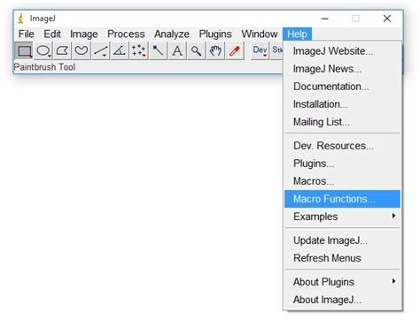 my imagej เปิด macro functions reference page เป็นแนวทางการสร้าง