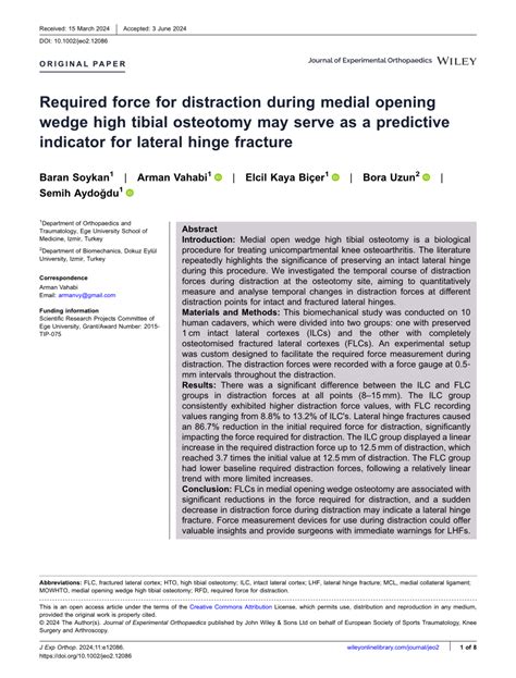 Pdf Required Force For Distraction During Medial Opening Wedge High