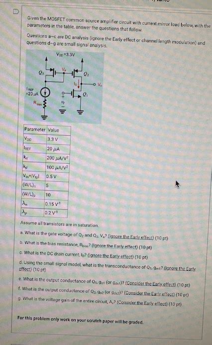 solved given the mosfet common source amplifier circuit with