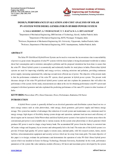 pdf design performance evaluation and cost analysis of solar pv