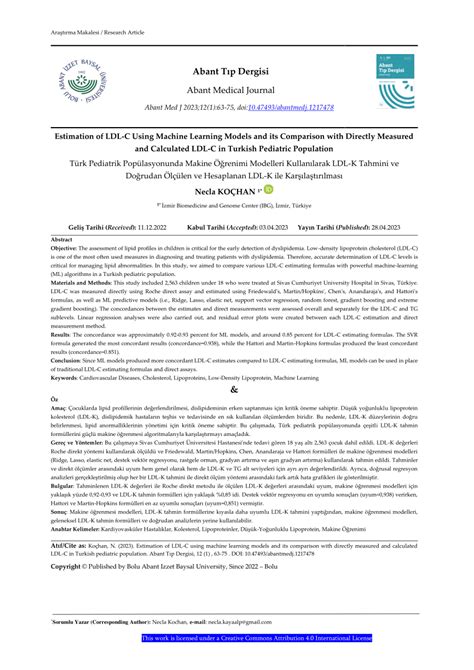 Pdf Estimation Of Ldl C Using Machine Learning Models And Its Comparison With Directly