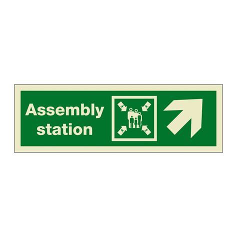 Assembly Station Arrow Up Right Marine Sign British Safety Signs