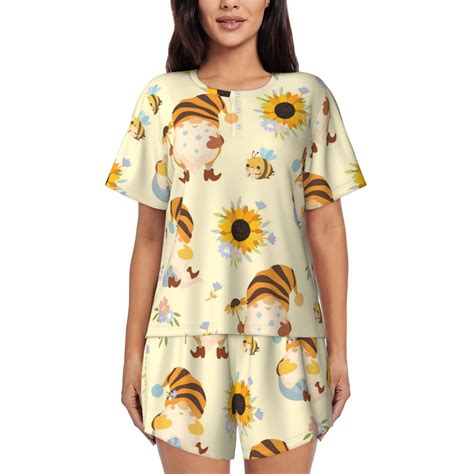 Kll Watercolor Bee Honey Honeycomb Bee Print Pajama Set For Women Short Sleeve Sleepwear Pjs