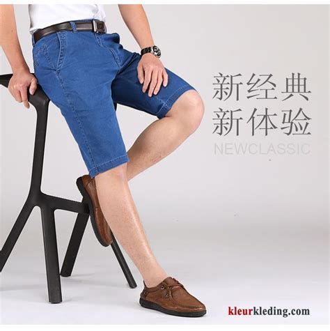 Heren Dunne Losse Korte Broek Rechtdoor Zomer Grote Maten Donkerblauw Elastiek Goedkoop