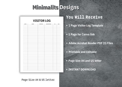Visitor Log Visitor Logbook Visitor Tracker Form Printable Etsy