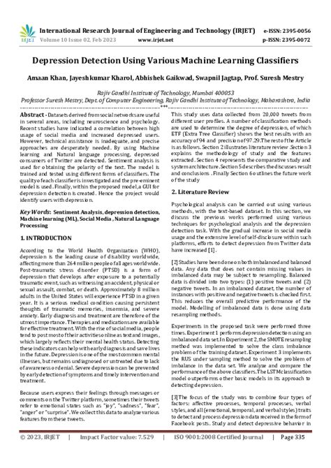 Pdf Depression Detection Using Various Machine Learning Classifiers
