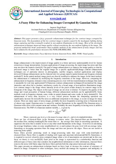 Pdf A Fuzzy Filter For Enhancing Images Corrupted By Gaussian Noise
