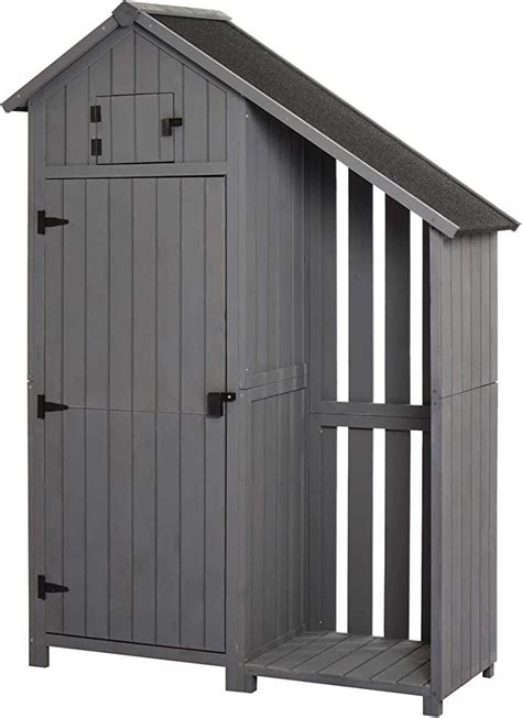 Outsunny Garden Outdoor Storage Shed 3 Shelves Tilt Roof W Firewood Rack Log Carrier Home