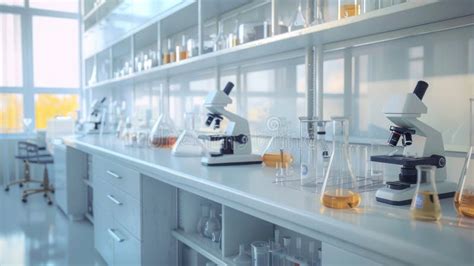 A Bright And Clean Science Lab With Beakers Test Tubes And