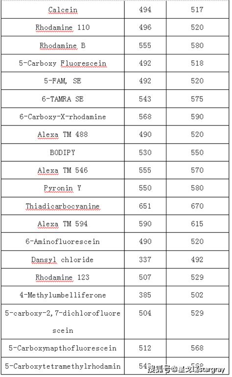 不同波长荧光应用特点及实验常用荧光染料激发发射波长图示 星戈瑞 分子 探针 细胞