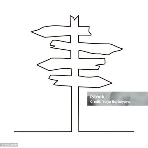 도로 표지판 왼쪽과 오른쪽 네 화살표 연속 선 그리기 한 줄 벡터 일러스트 레이 션은 흰색 배경에 격리되어 있습니다 결정에 대한 스톡 벡터 아트 및 기타 이미지 Istock