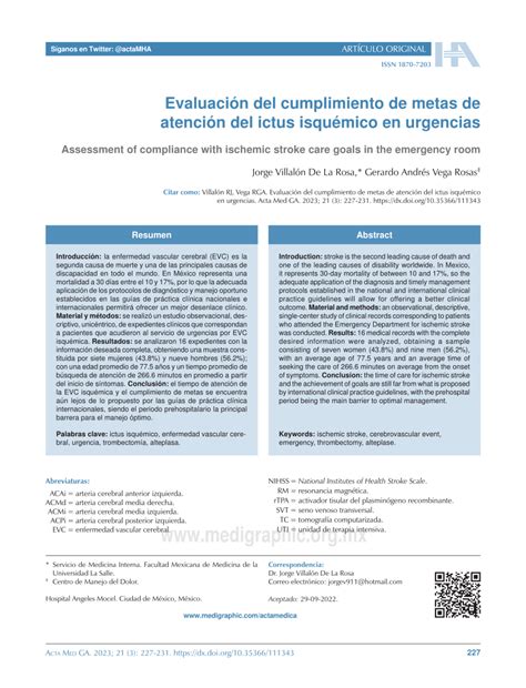 Pdf Evaluación Del Cumplimiento De Metas De Atención Del Ictus