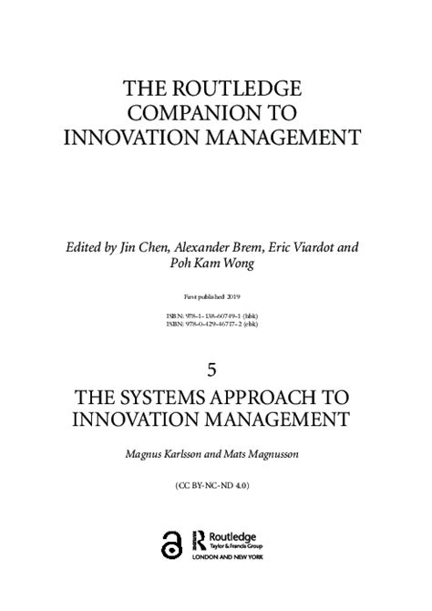 Pdf The Systems Approach To Innovation Management