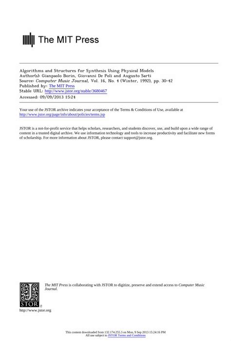 Pdf Algorithms And Structures For Synthesis Using Physical Models Dokumentips