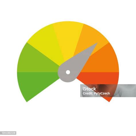 화살표 손 포인터와 빨간색에서 녹색으로 방사형 게이지 스케일 만족도 온도 위험 등급 성능 및 피드백 표시기 또는 속도 타홈터