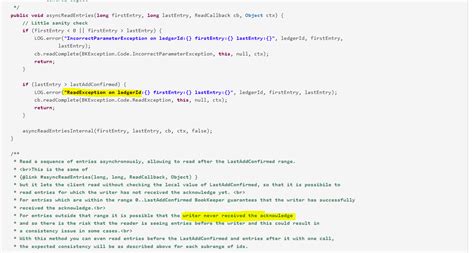 org apache bookkeeper client ledgerhandle readexception on ledgerid